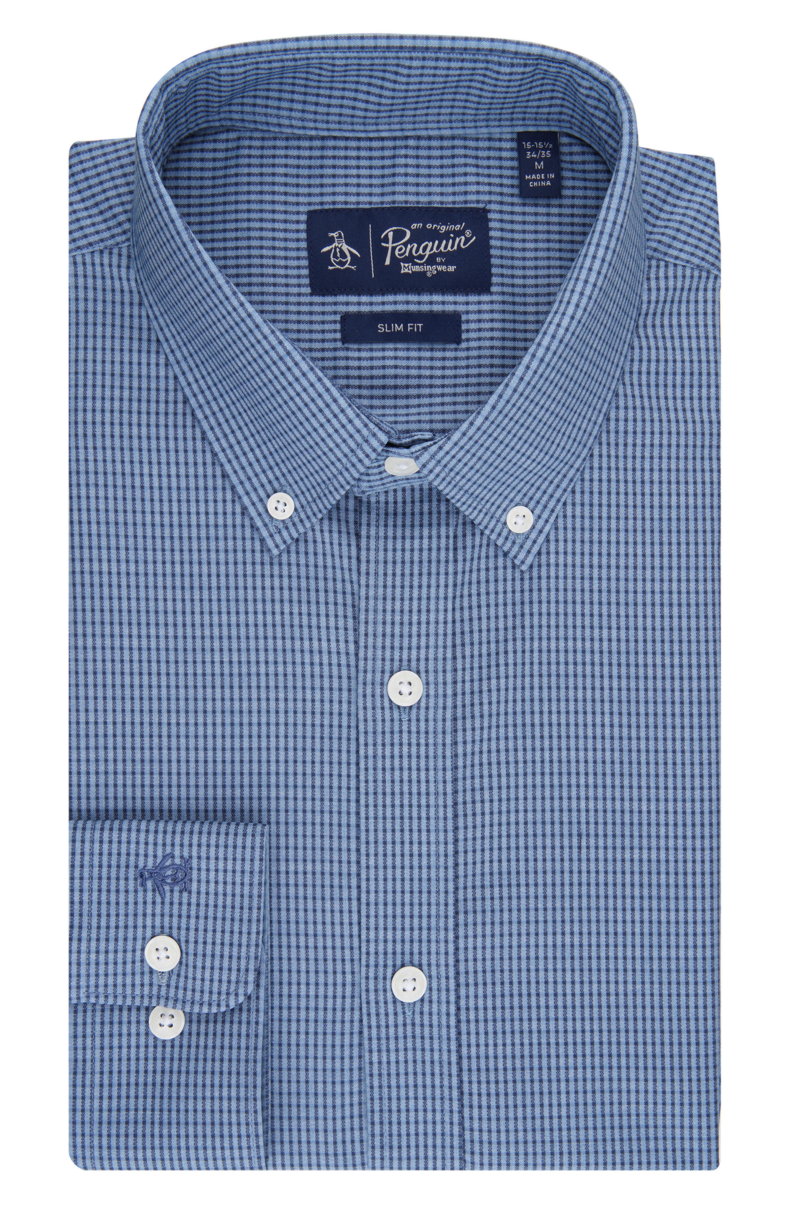 Original Penguin Micro Check Print Slim Fit Dress Shirt | Nordstromrack