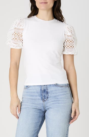 French Connection Lace Puff Sleeve Top | Nordstromrack