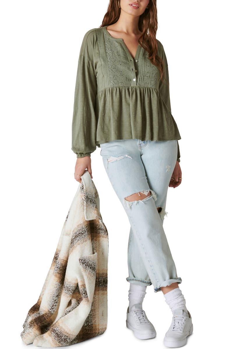 Lucky Brand Beaded Embroidered Pintuck Top | Nordstromrack