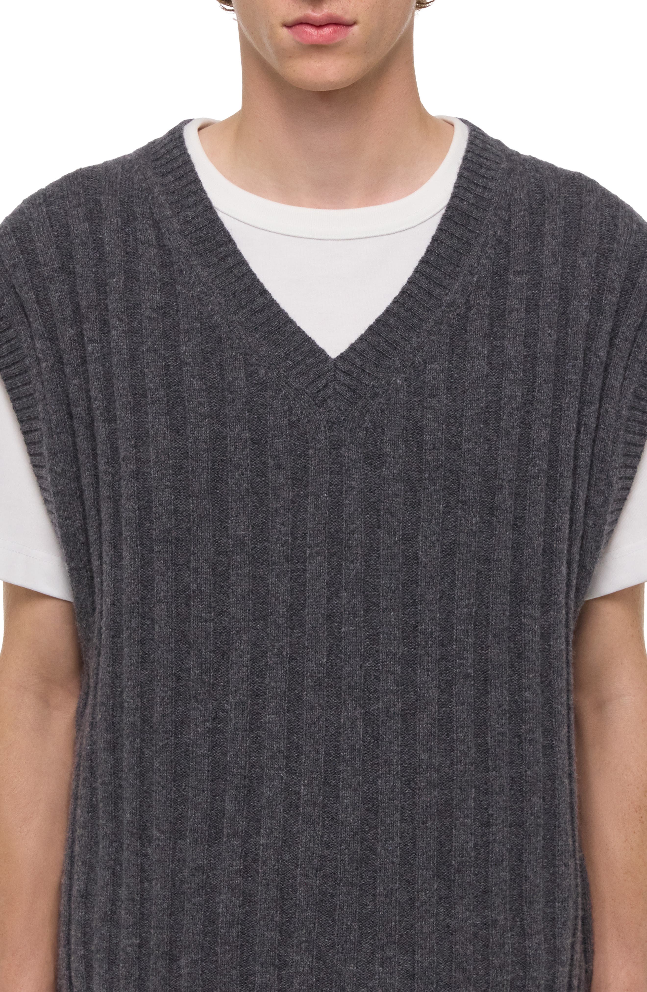 Helmut Lang Zephir Oversize V-Neck Ribbed Wool Blend Sweater Vest ...