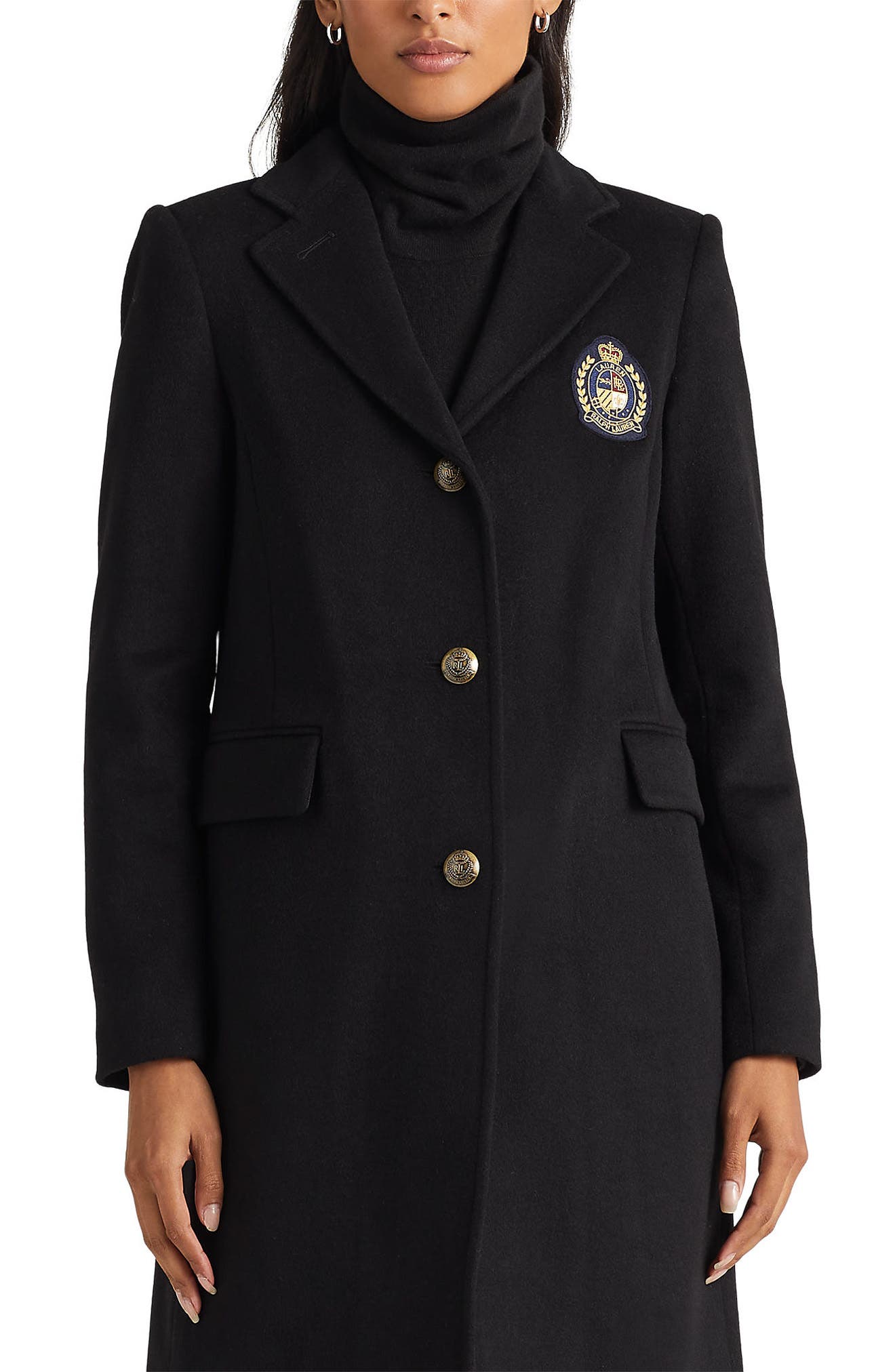 Lauren Ralph Lauren Crest Patch Wool Blend Reefer Coat | Nordstrom