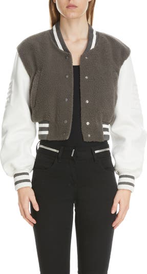 Givenchy Genuine Shearling & Leather Crop Varsity Jacket | Nordstrom