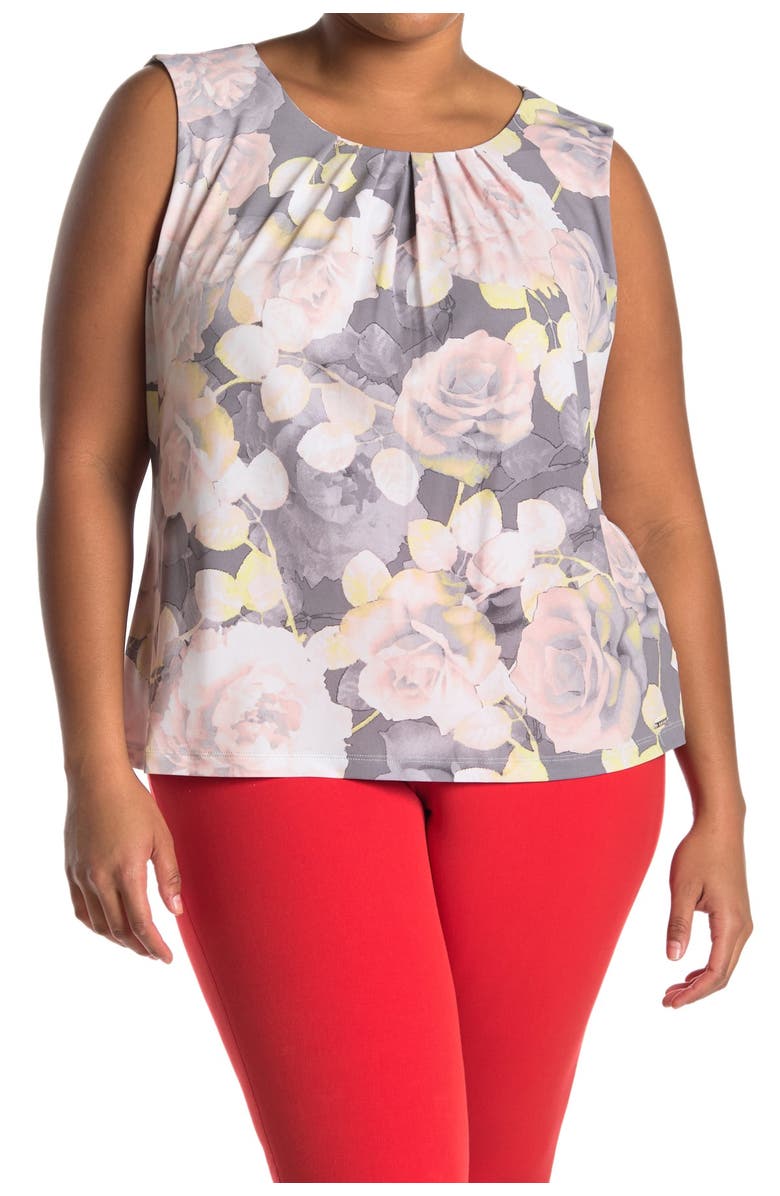 Calvin Klein Pleated Neck Floral Print Tank | Nordstromrack