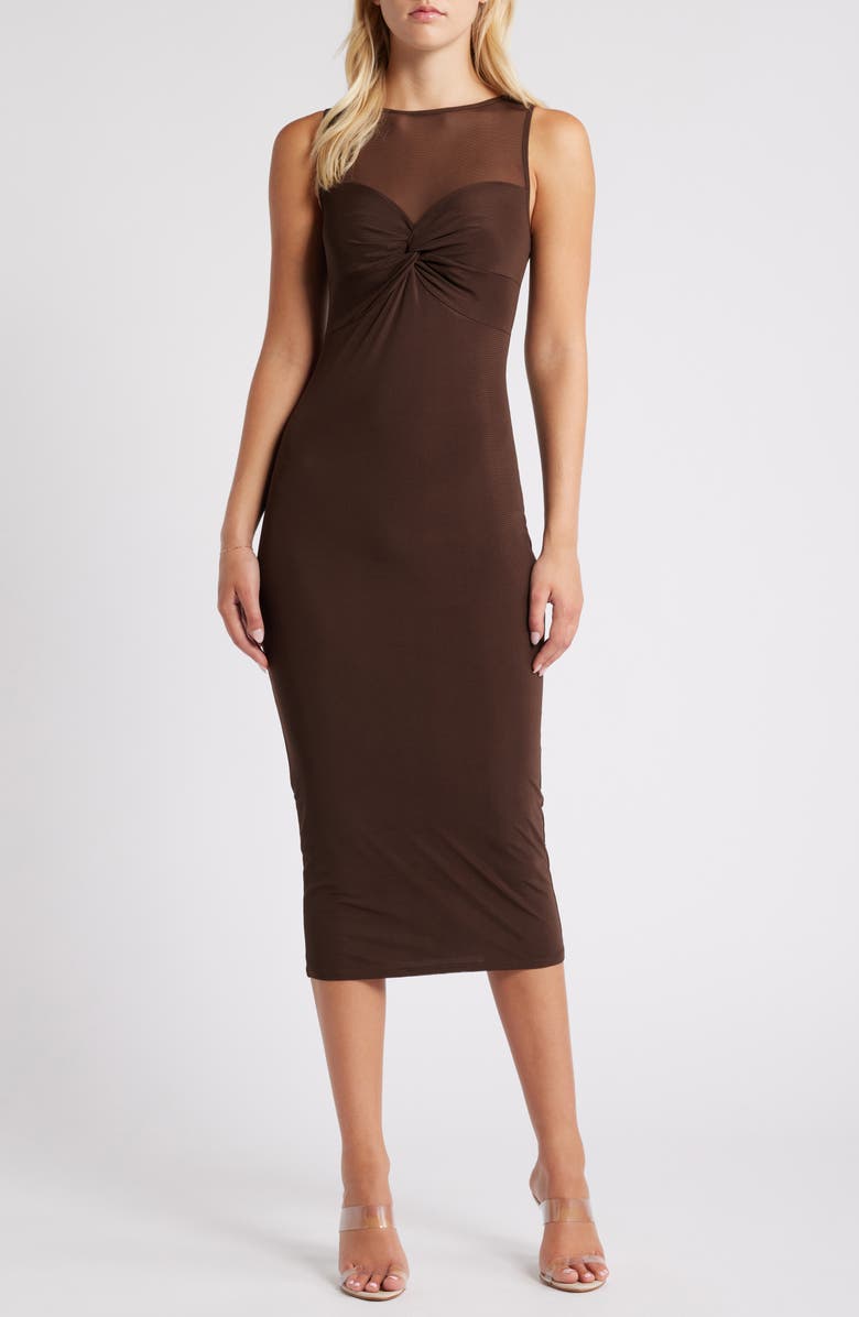 Rare London Twist Front Mesh Yoke Cocktail Midi Dress | Nordstromrack