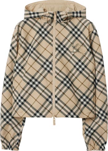 Burberry Cropped Reversible Check Hooded Jacket | Nordstrom