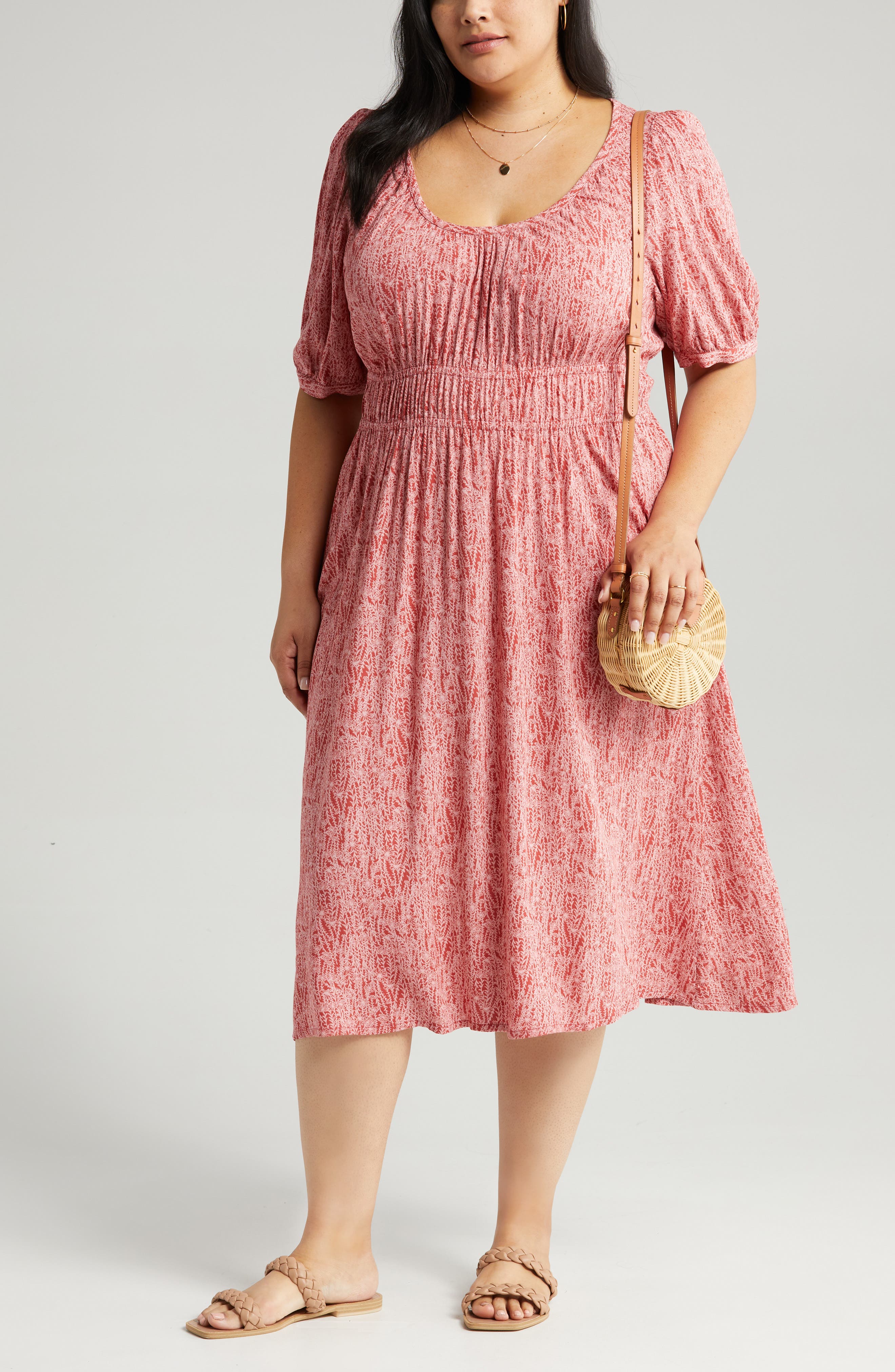 Caslon® Floral Scoop Neck Midi Dress | Nordstromrack