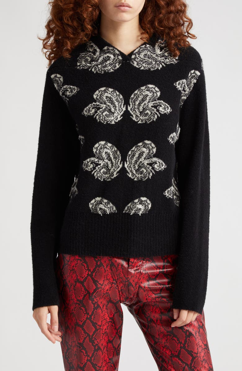 Puppets and Puppets Lena Paisley Jacquard V-Neck Wool Blend Sweater ...