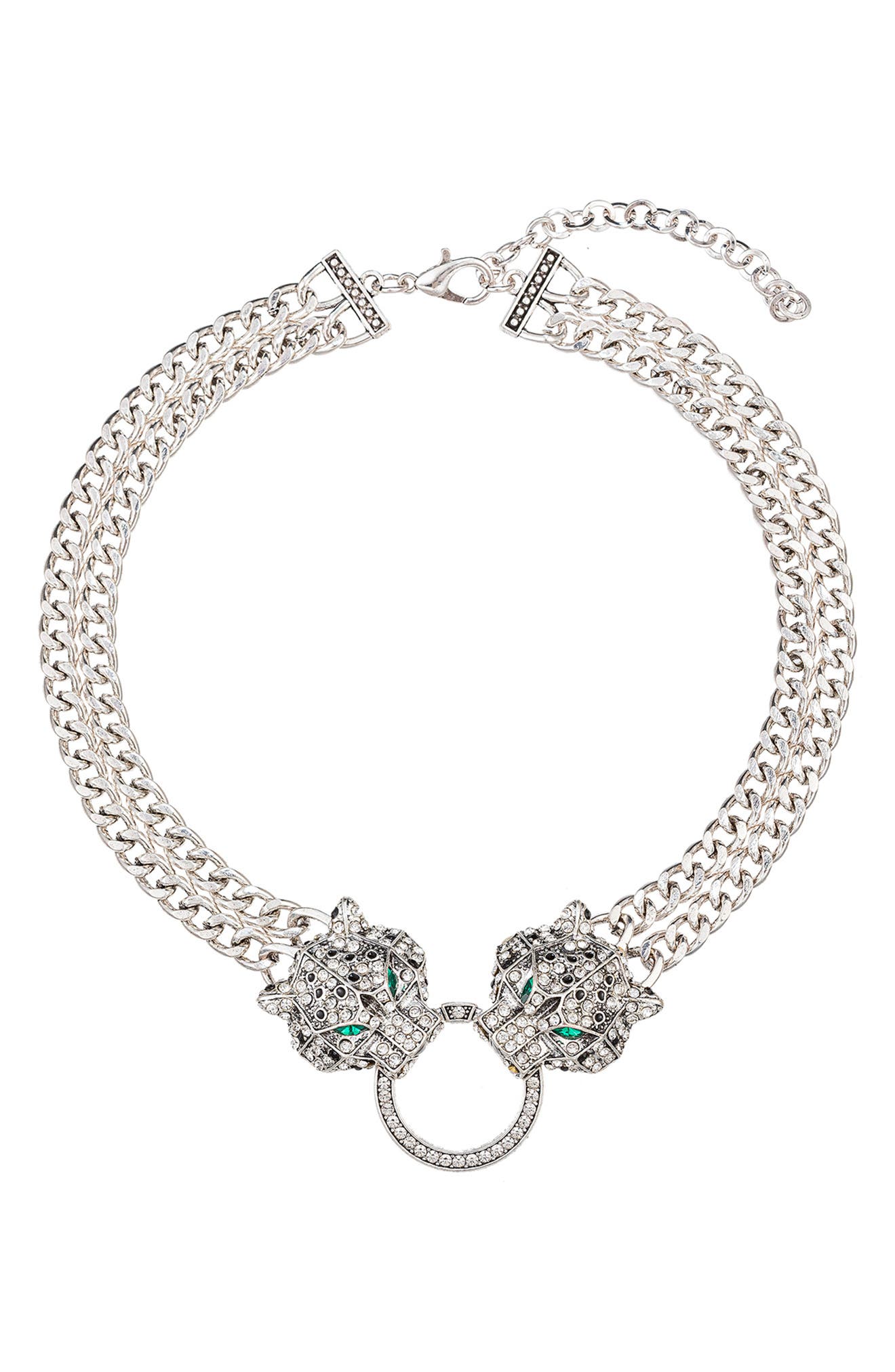 EYE CANDY LOS ANGELES Pavé Crystal Leopard Curb Chain Statement ...
