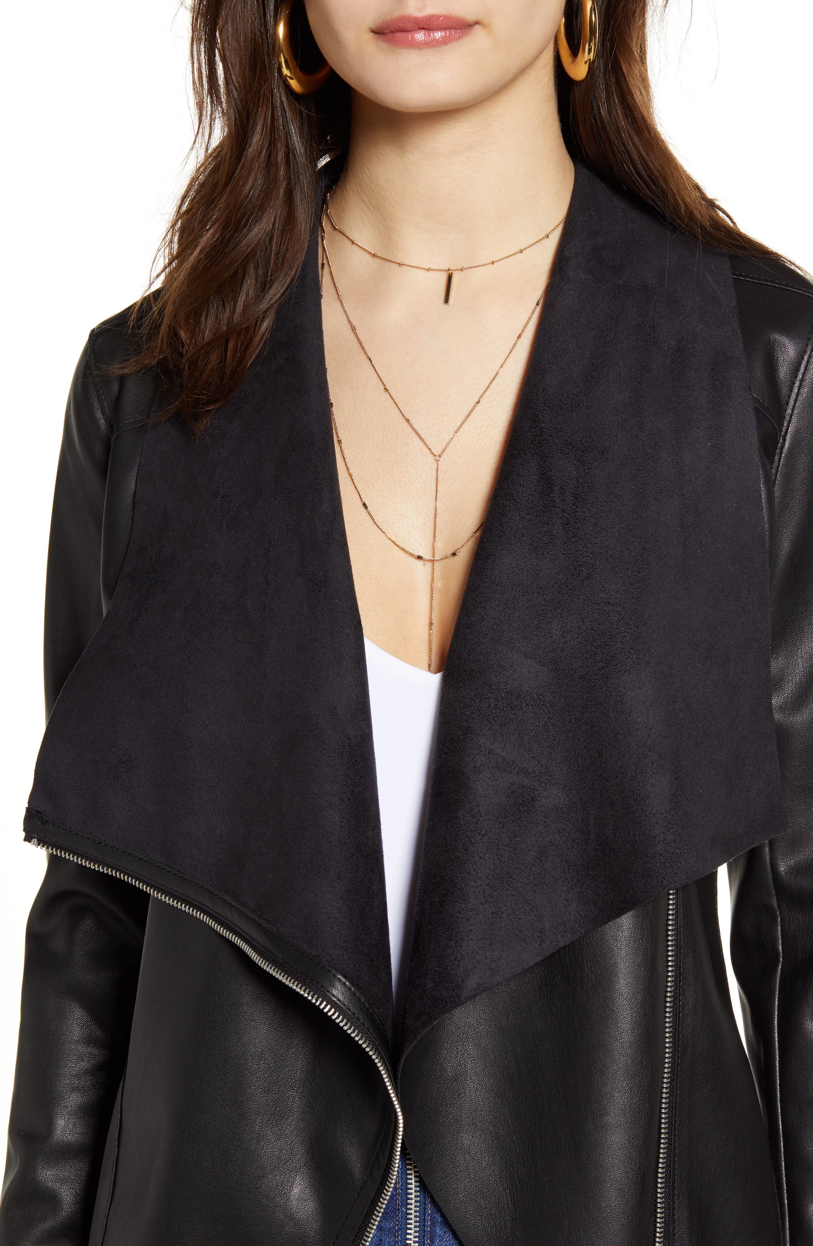 BLANKNYC Onto the Next Faux Leather Drape Front Jacket | Nordstrom
