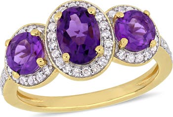 DELMAR African Amethyst and Diamond Three-Stone Halo Ring | Nordstromrack