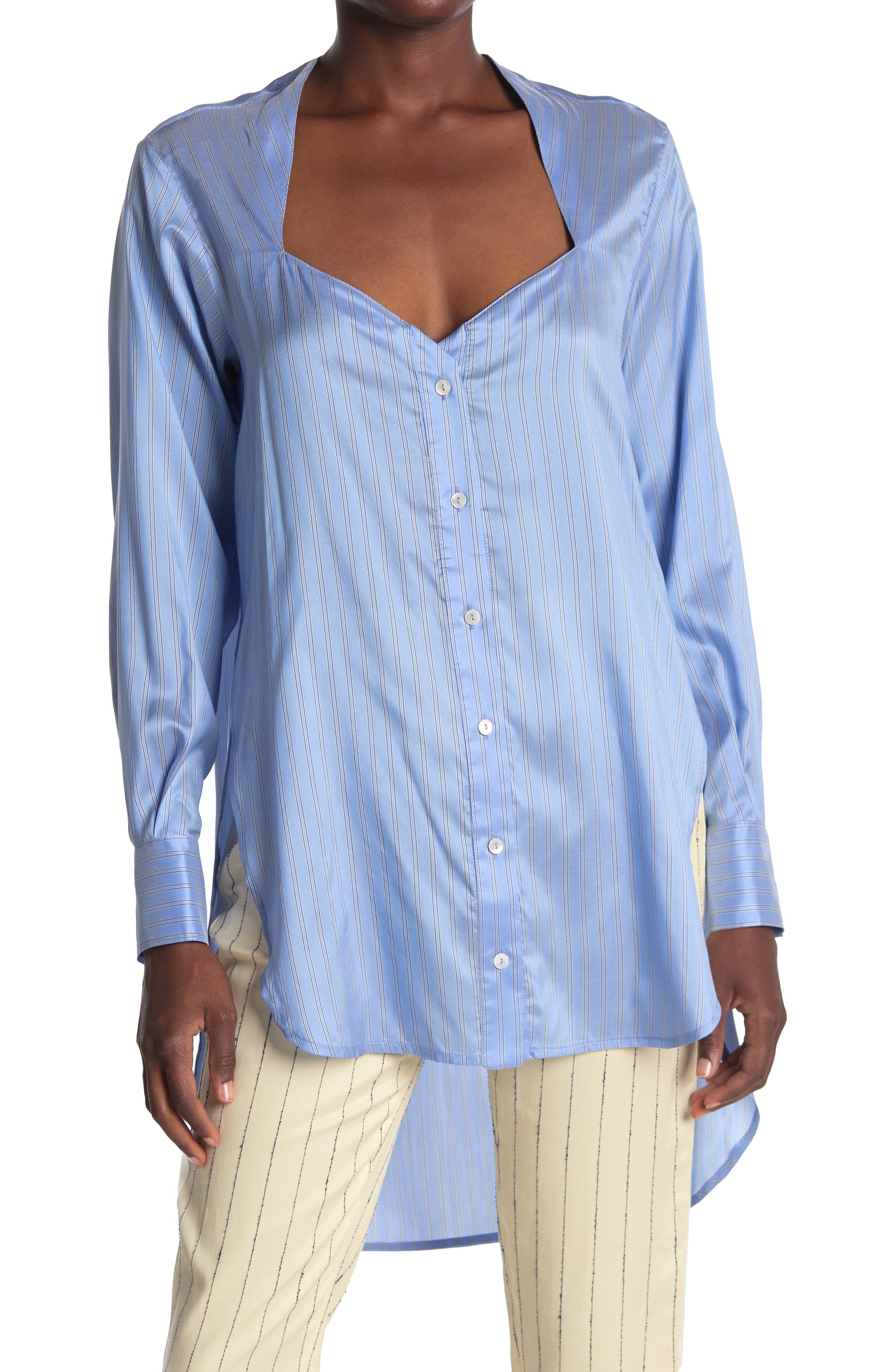 UNRAVEL PROJECT Striped Satin High/Low Hem Blouse | Nordstromrack