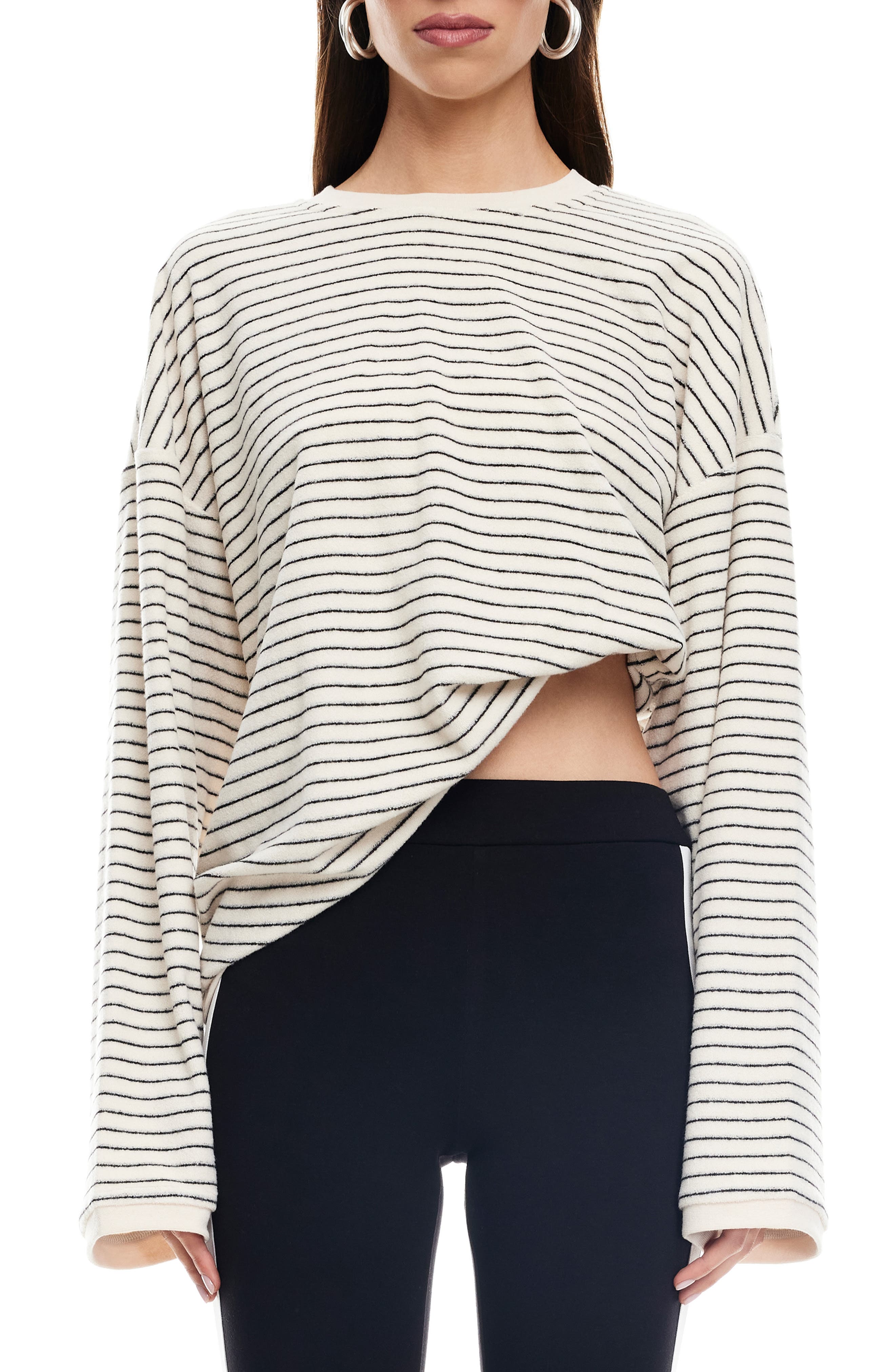 LIONESS Bry Stripe Oversize Velour Top | Nordstromrack