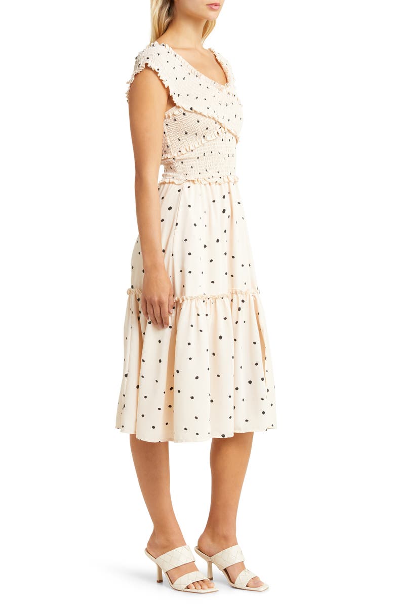 MELLODAY Dot Crossover Smocked Dress | Nordstromrack