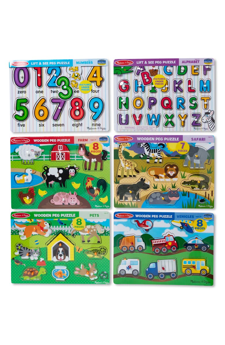 Melissa & Doug Wooden Peg Puzzles - Set of 6 | Nordstromrack