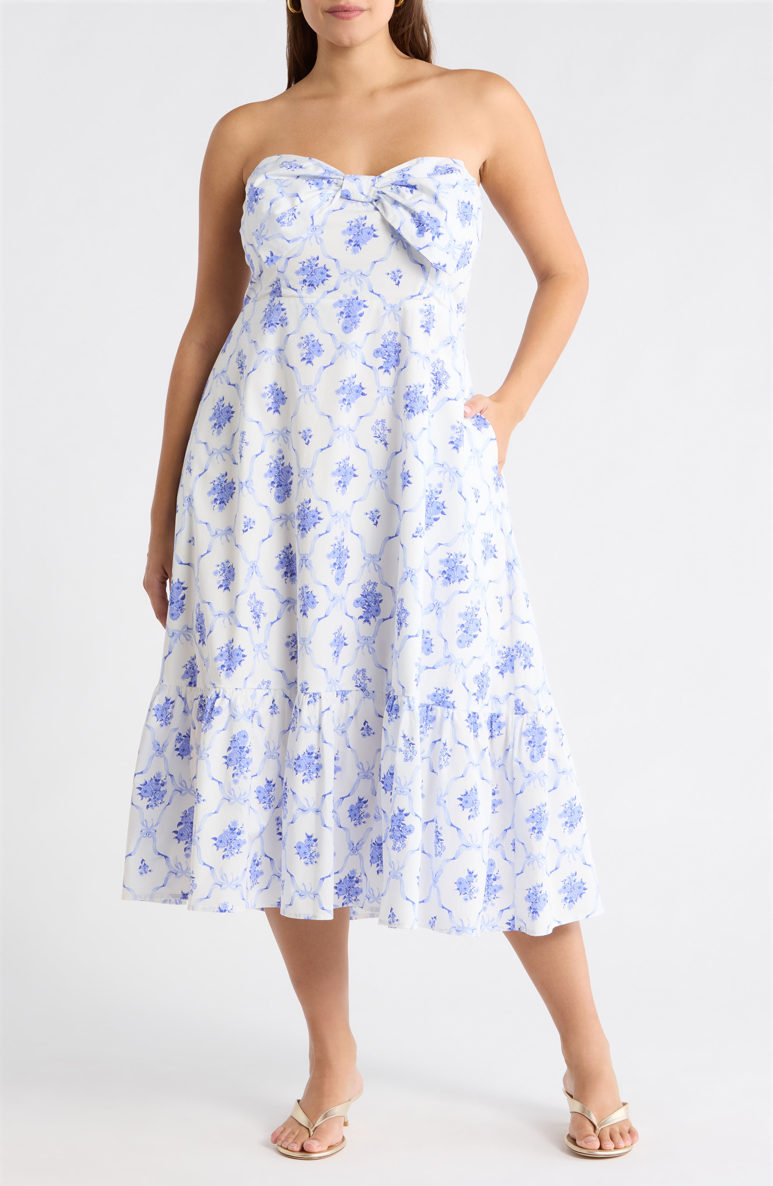 SUGARLIPS Nia Floral Perline Bow Midi Sundress | Nordstrom