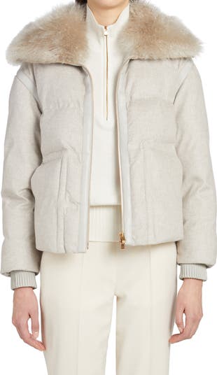 Agnona Silk & Cashmere Puffer Jacket with Genuine Shearling Collar ...