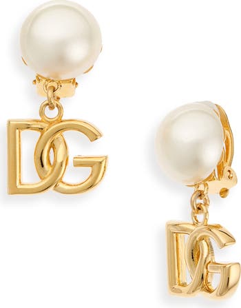 Dolce&Gabbana DG Charm Imitation Pearl Clip-On Earrings | Nordstrom