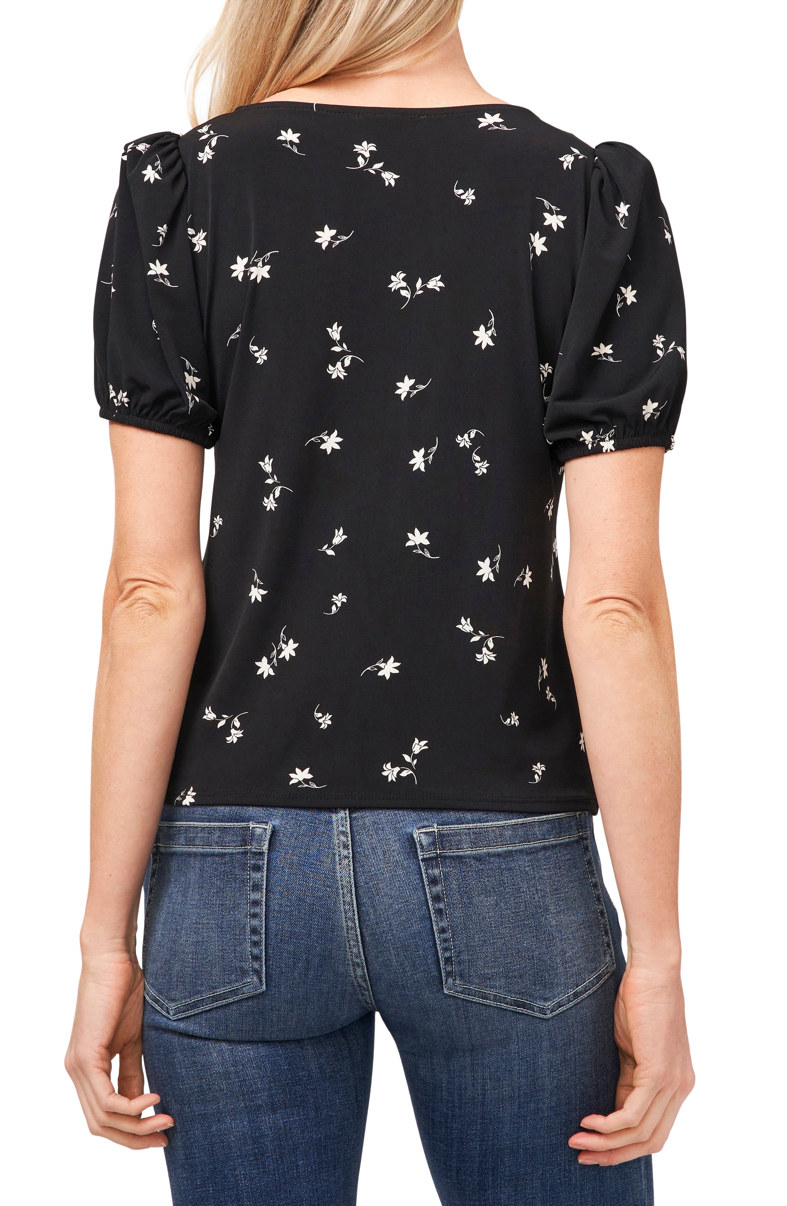 CeCe Stencil Bouquet Puff Short Sleeve Knit Top | Nordstromrack