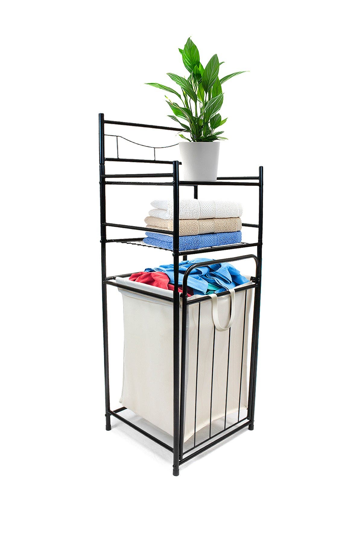 SORBUS Bathroom Tower Shelf with Hamper - Black | Nordstromrack