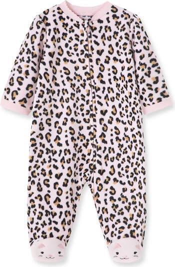 Little Me Leopard Print Fleece Footie | Nordstromrack