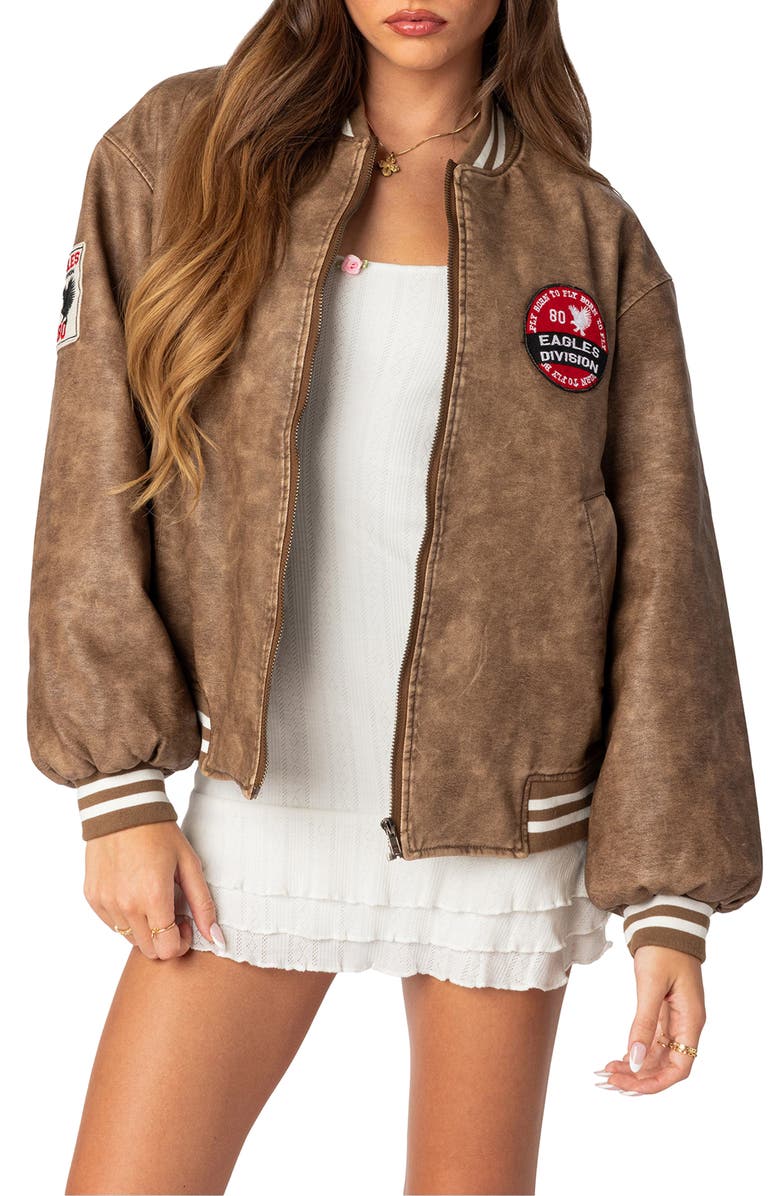 EDIKTED Washed Faux Leather Bomber Jacket | Nordstrom