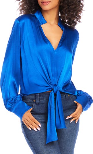 Karen Kane Tie Front Satin Top | Nordstrom