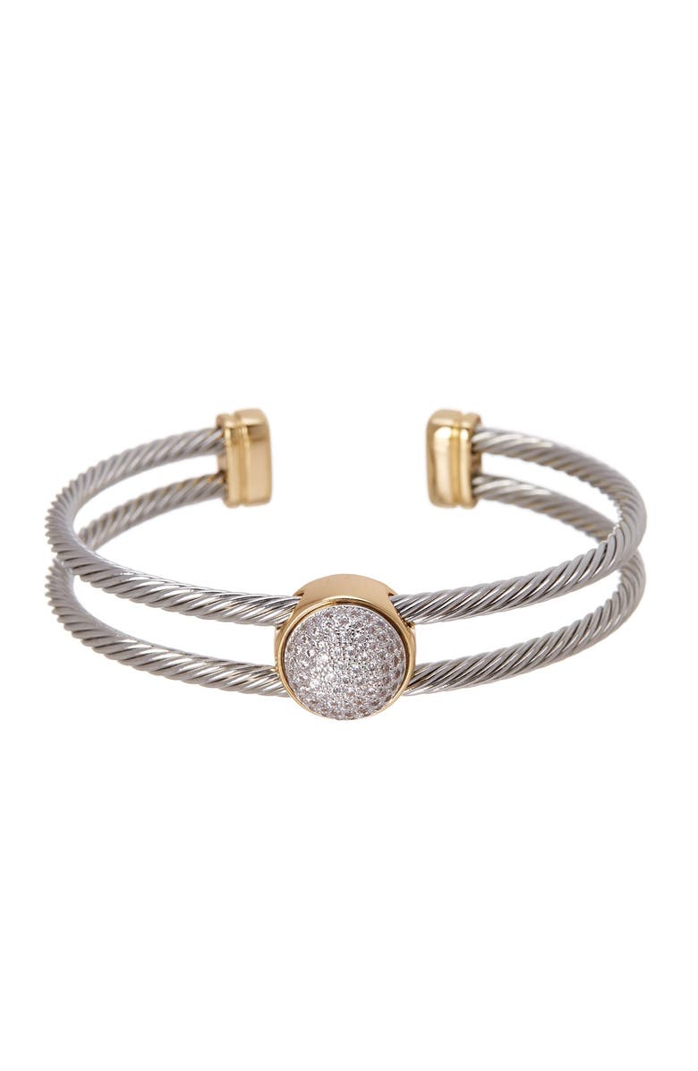 Juvell Two-Tone Pavé CZ Dome Twisted Double Row Cuff Bracelet ...