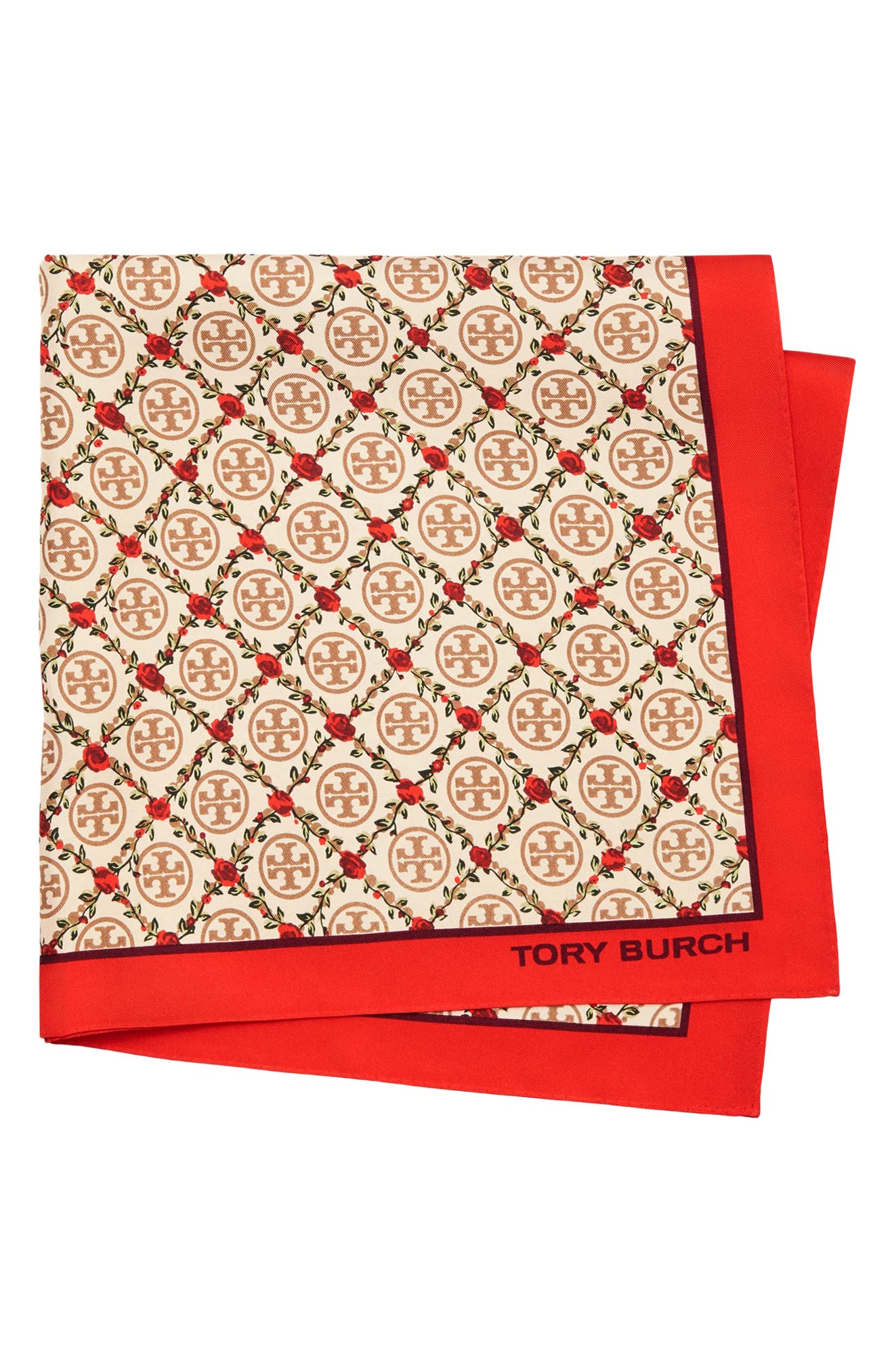 Tory Burch T Monogram Climbing Rose Silk Square Scarf | Nordstrom