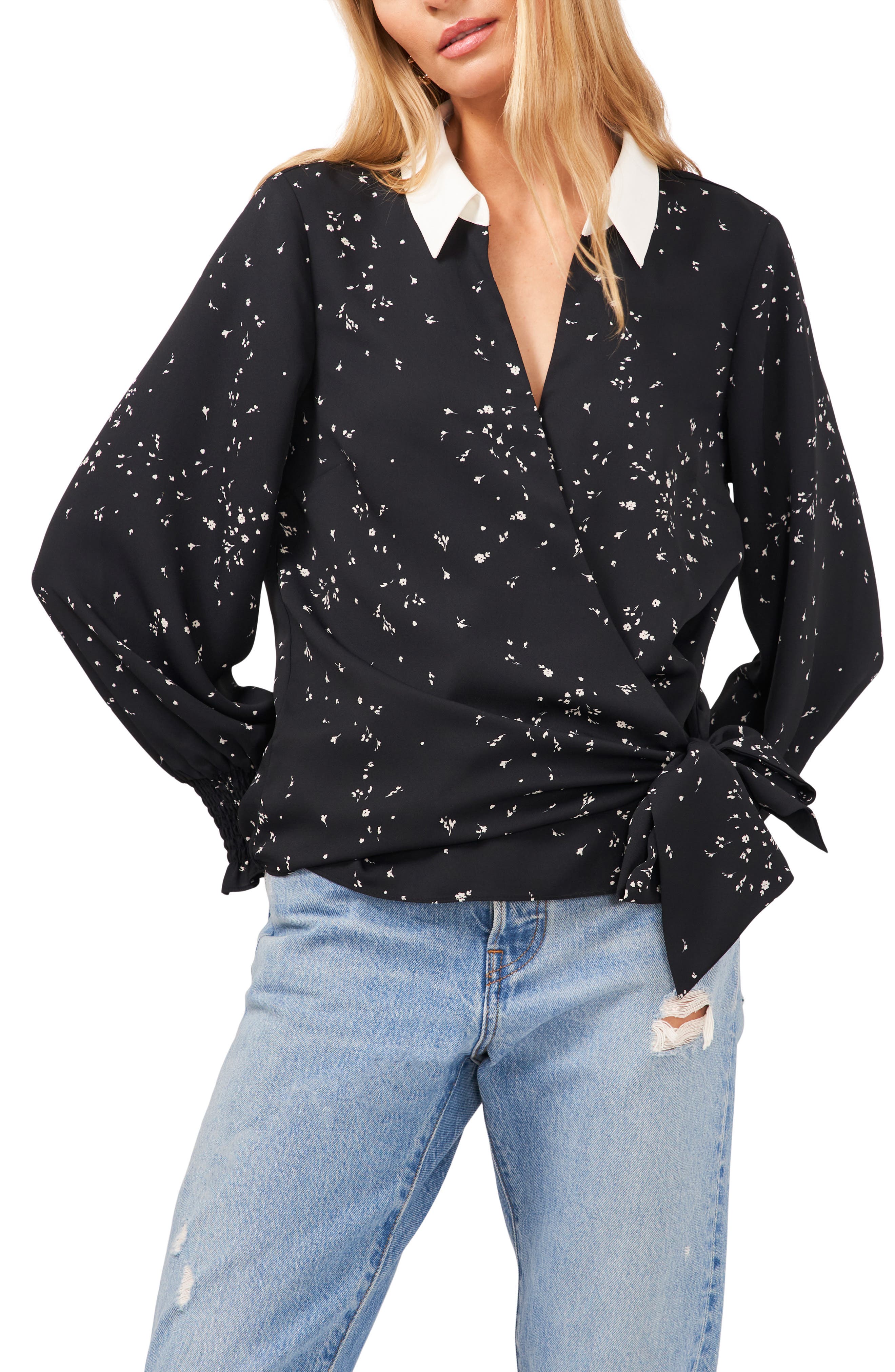 Vince Camuto Sporadic Stems Wrap Front Blouse | Nordstromrack