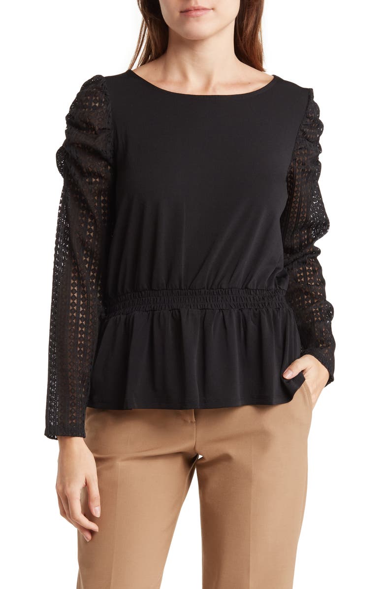 Belldini Puff Sleeve Lace Inset Top | Nordstromrack