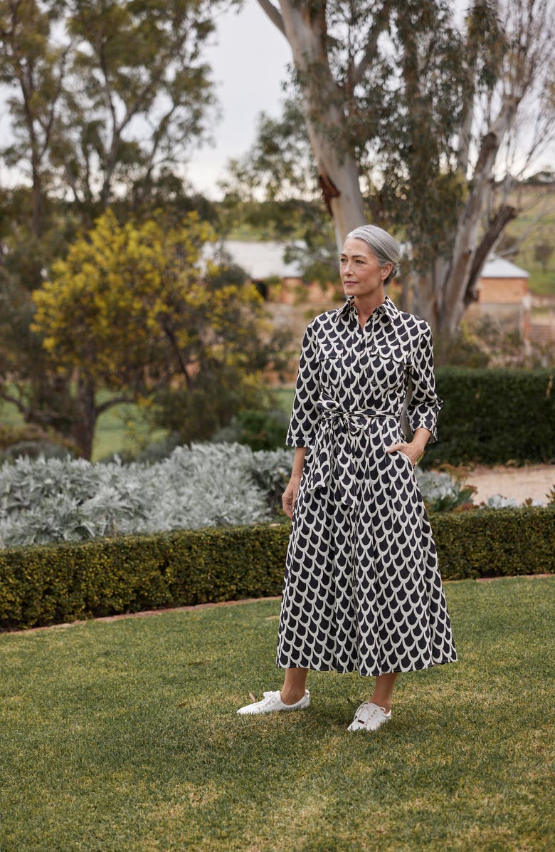 Brave+True Rossellini Scallop Print Pleated Cotton Shirtdress ...