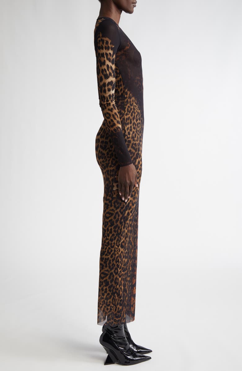 Jean Paul Gaultier Leopard Print Long Sleeve Mesh Dress | Nordstrom