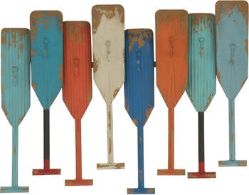 WILLOW ROW Multi Colored Metal Indoor/Outdoor Distressed Oar Shaped 8 ...