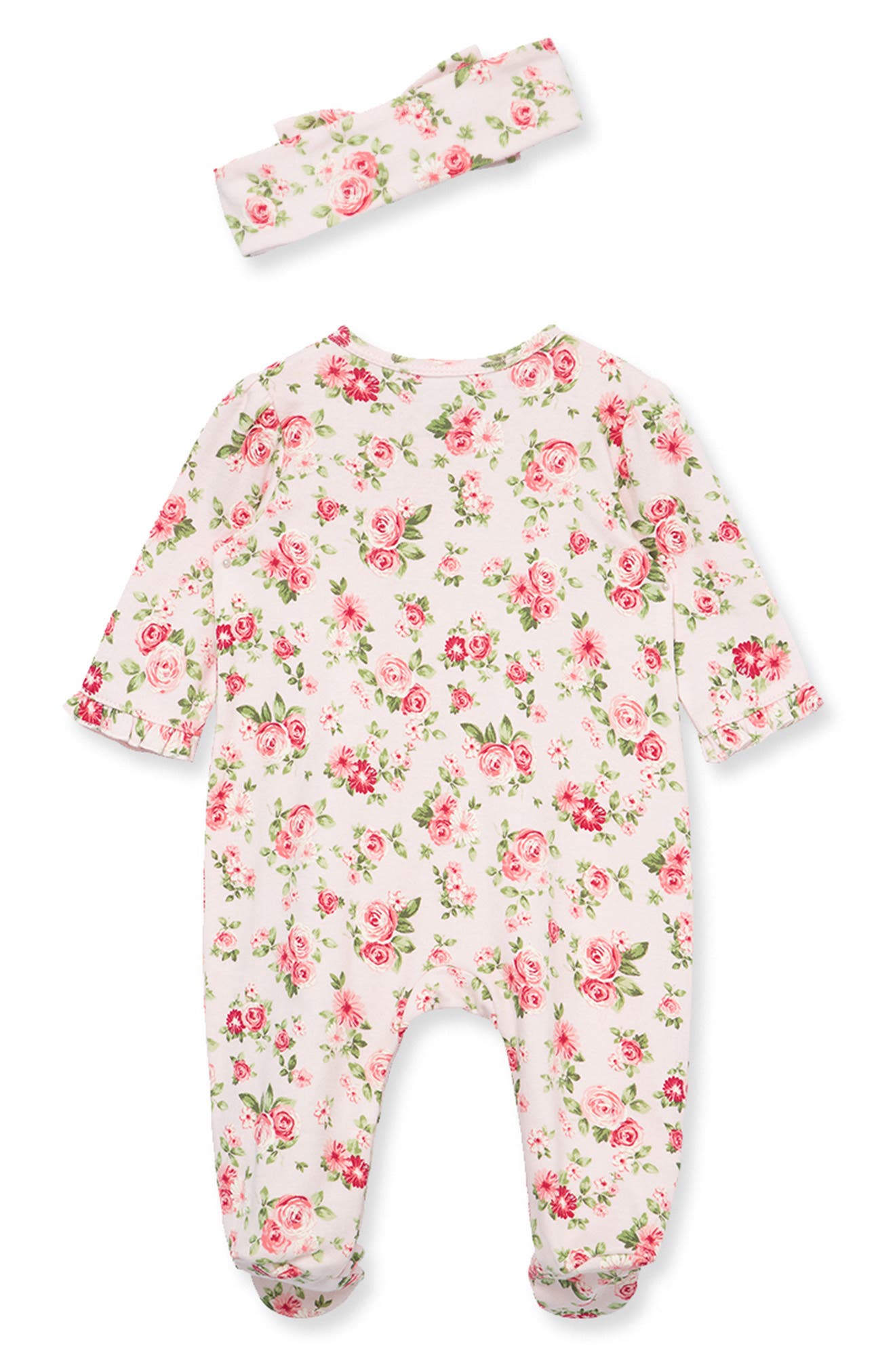 Little Me Cabbage Rose Print Footie & Headband 2-Piece Set | Nordstromrack