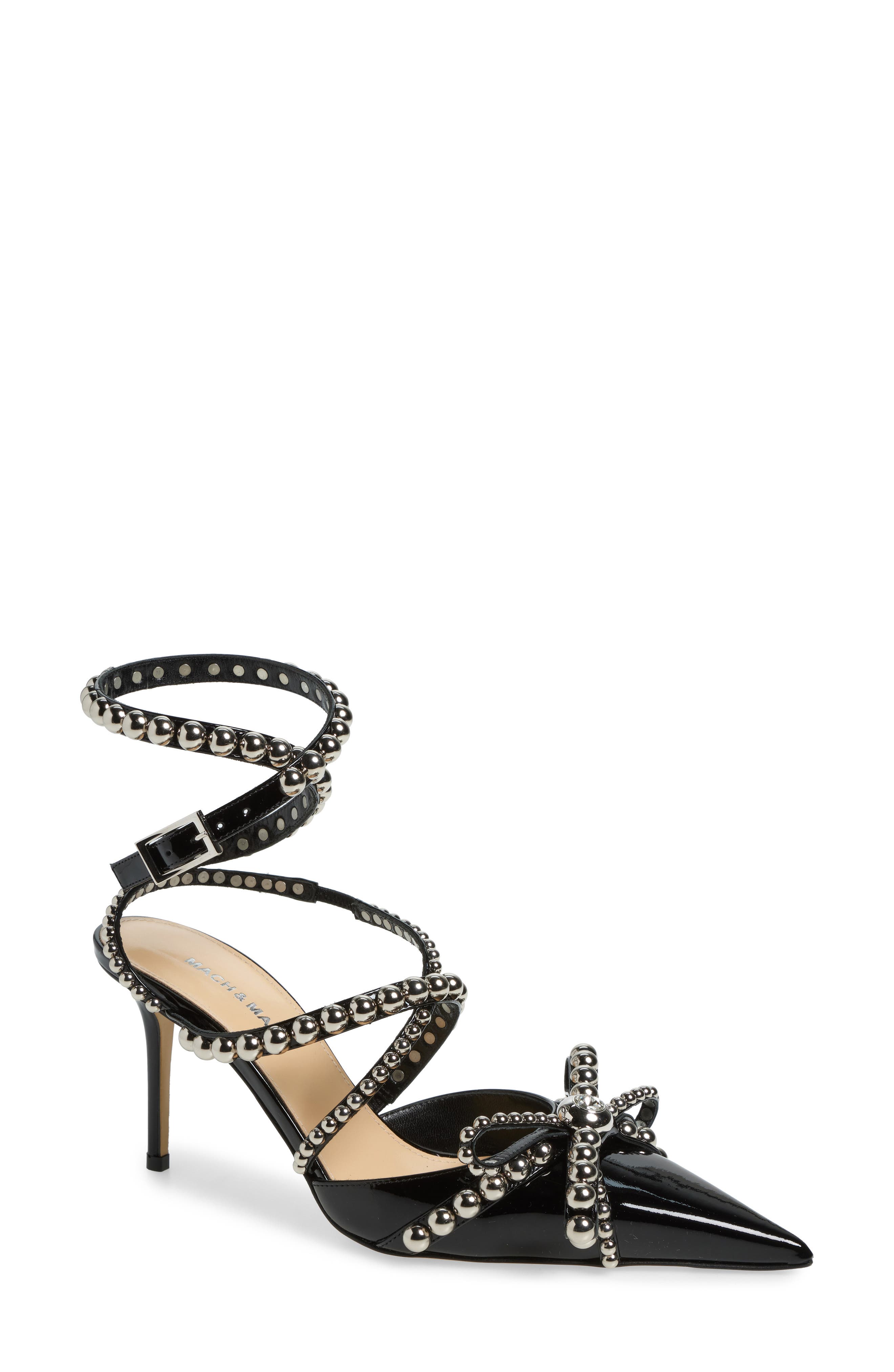 Mach & Mach Studded Crystal Bow Ankle Strap Pump (Women) | Nordstromrack