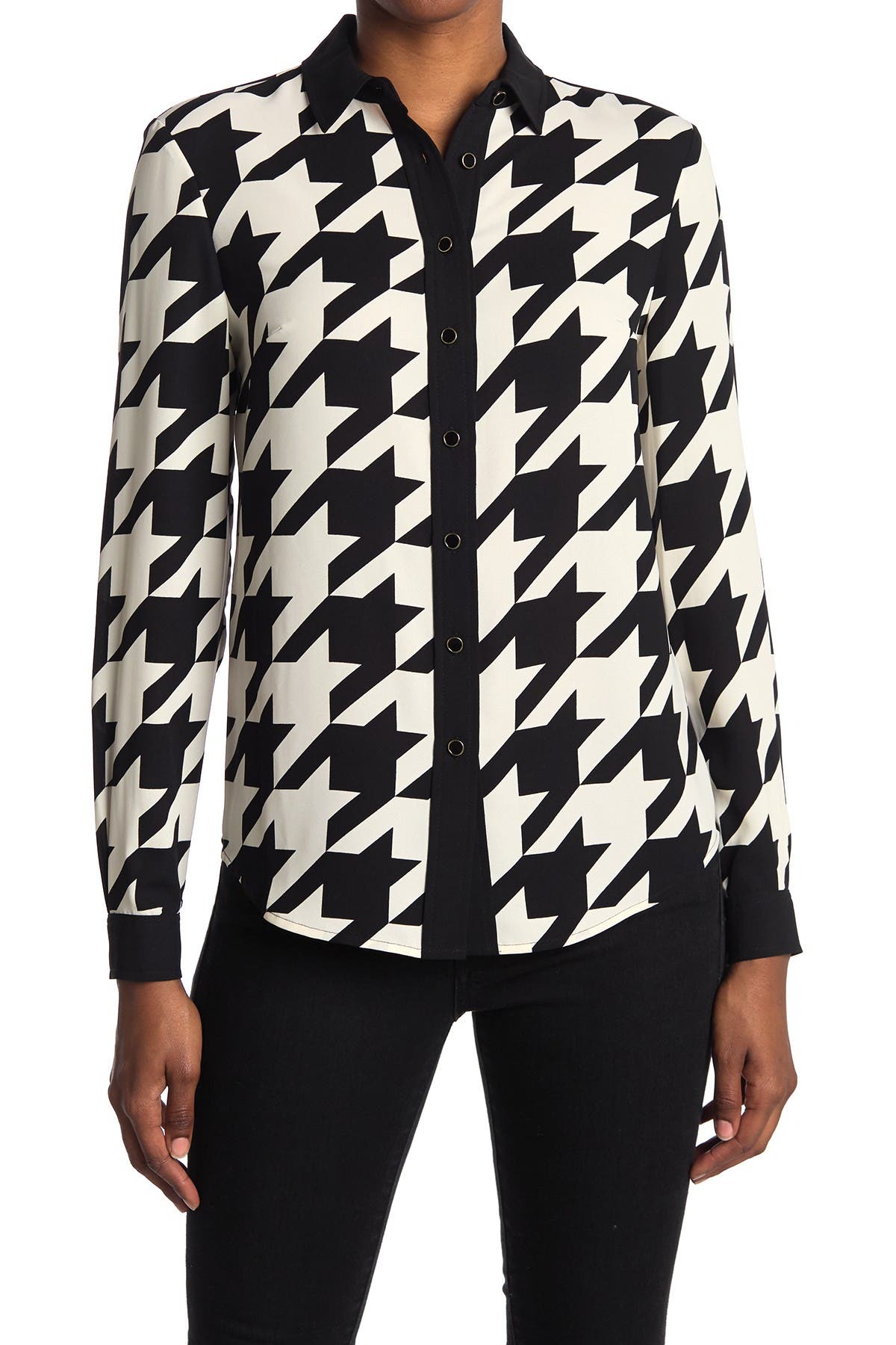 Anne Klein Large Houndstooth Button Down Blouse | Nordstromrack