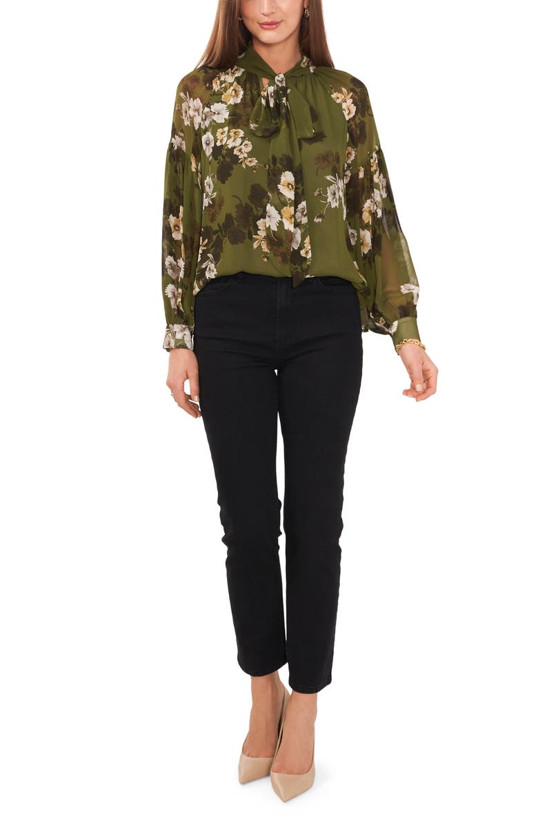 Vince Camuto Floral Print Tie Neck Blouse | Nordstromrack