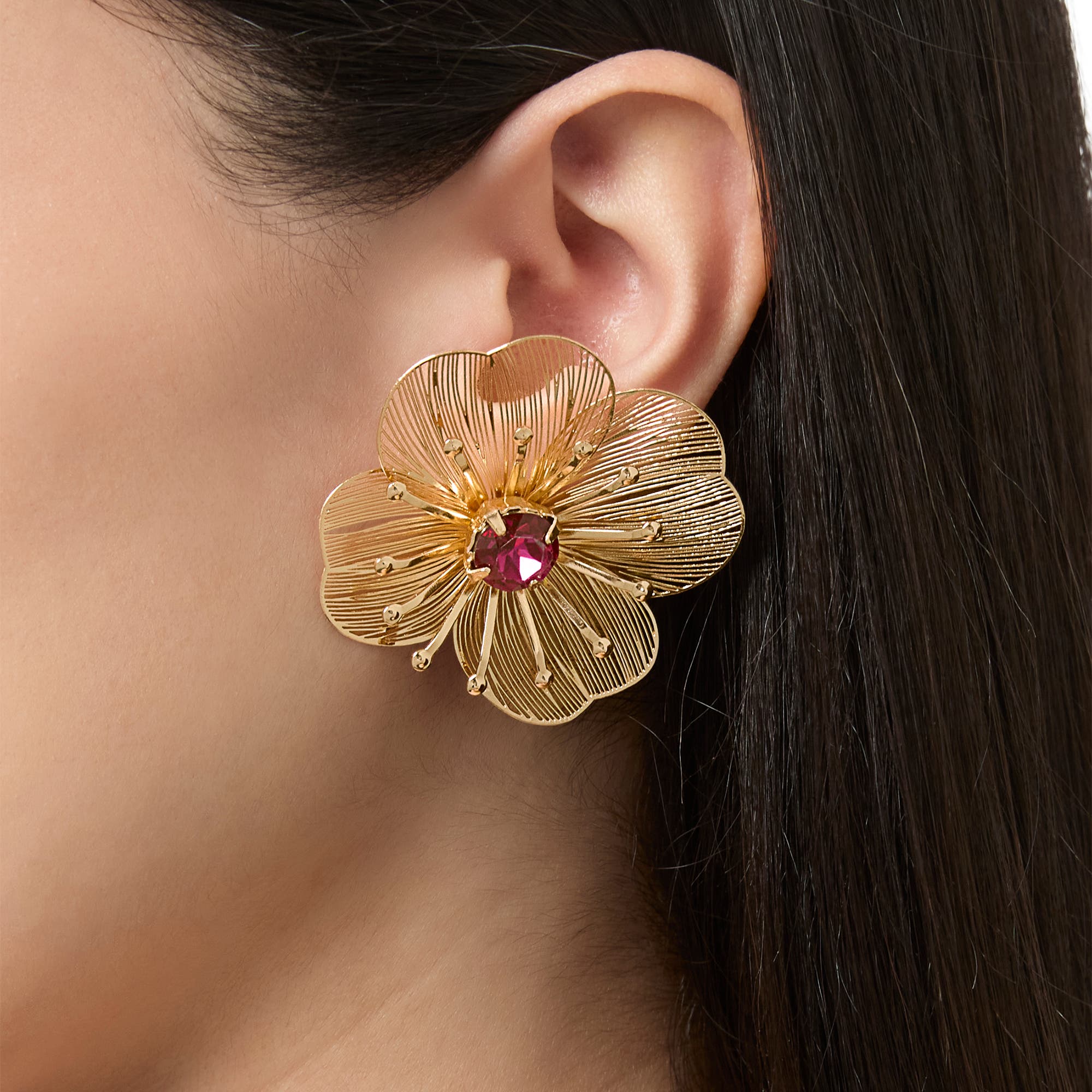 Jessica Simpson Gold-Tone Filigree Flower Stud Earrings with Pink ...