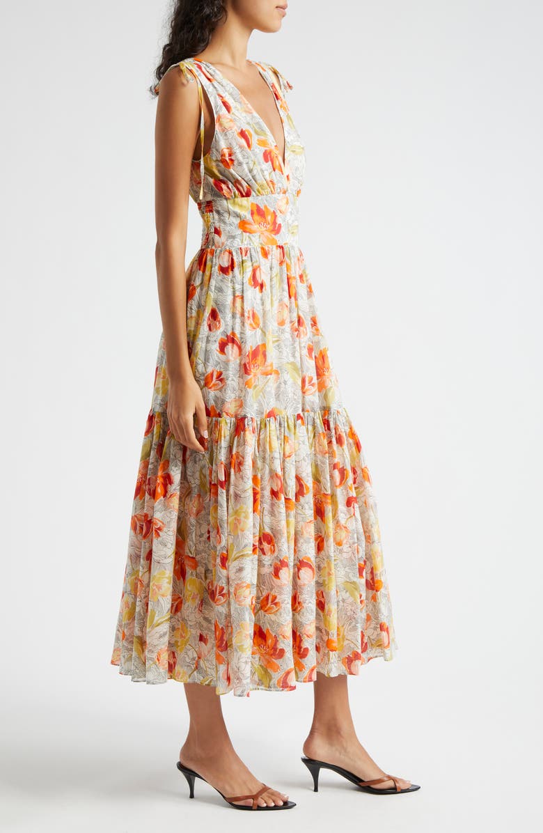 Cinq à Sept Pooja Floral Print Cotton & Silk Midi Dress | Nordstromrack