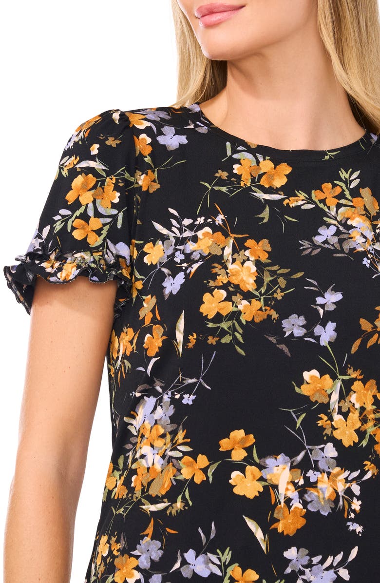 CeCe Floral Ruffle Sleeve Crepe Knit Top | Nordstromrack