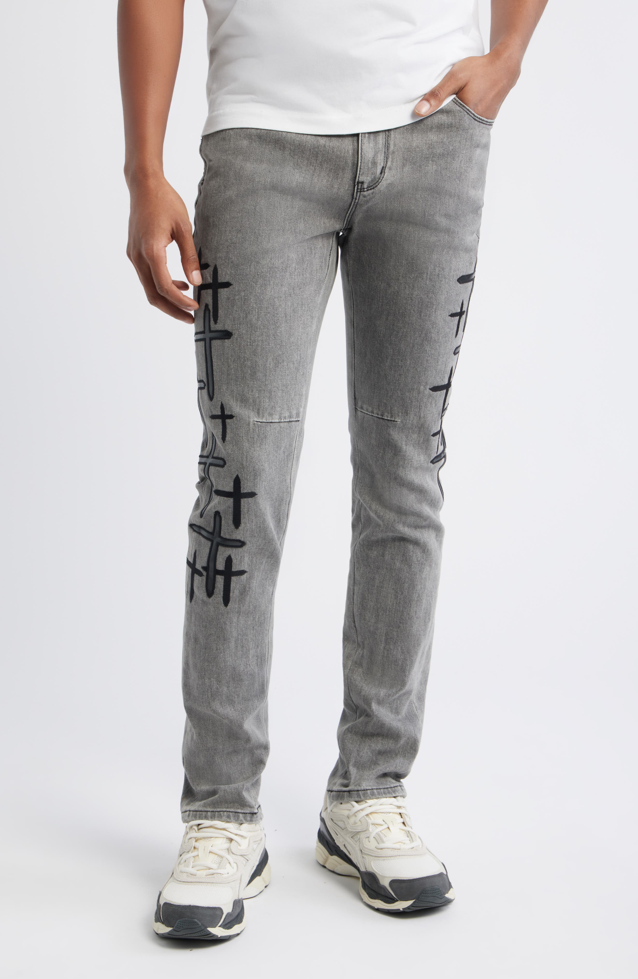 RtA Bryant Clouded Mist Cross Skinny Jeans | Nordstrom