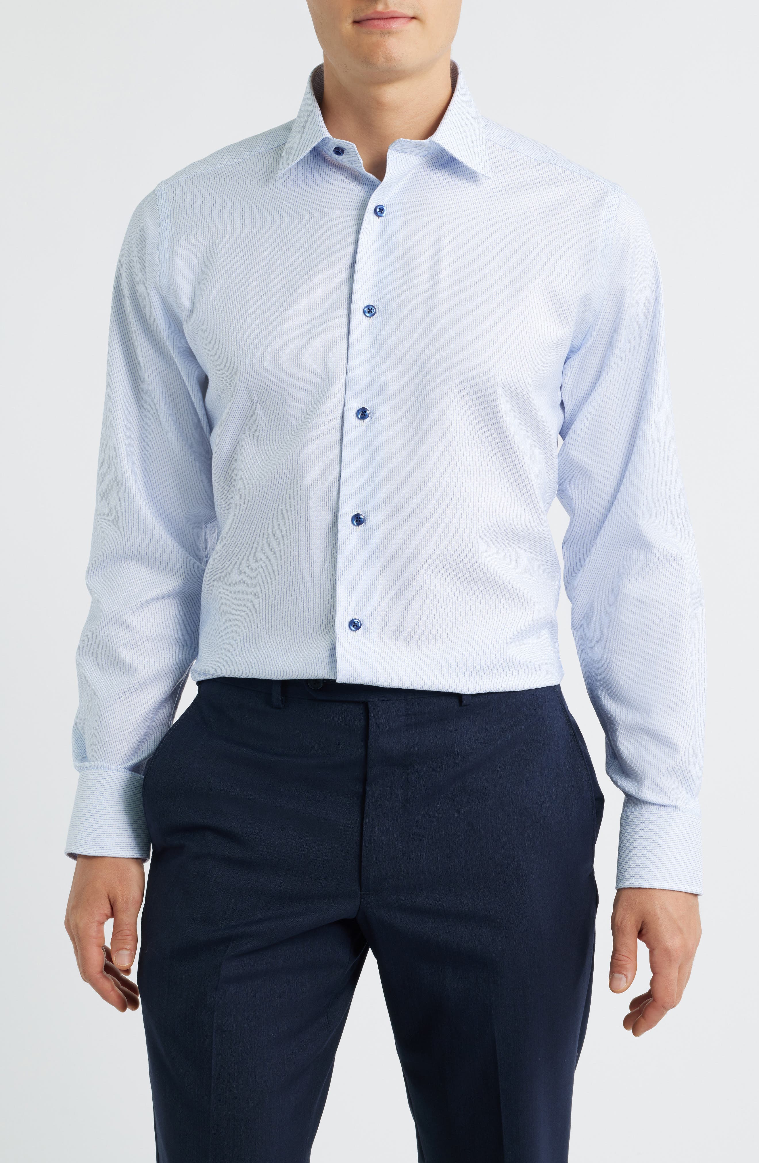 David Donahue Trim Fit Geometric Dobby Dress Shirt | Nordstrom