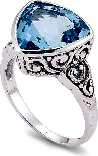 SAMUEL B. Sterling Silver Trillion Cut Blue Topaz Scroll Design Ring ...