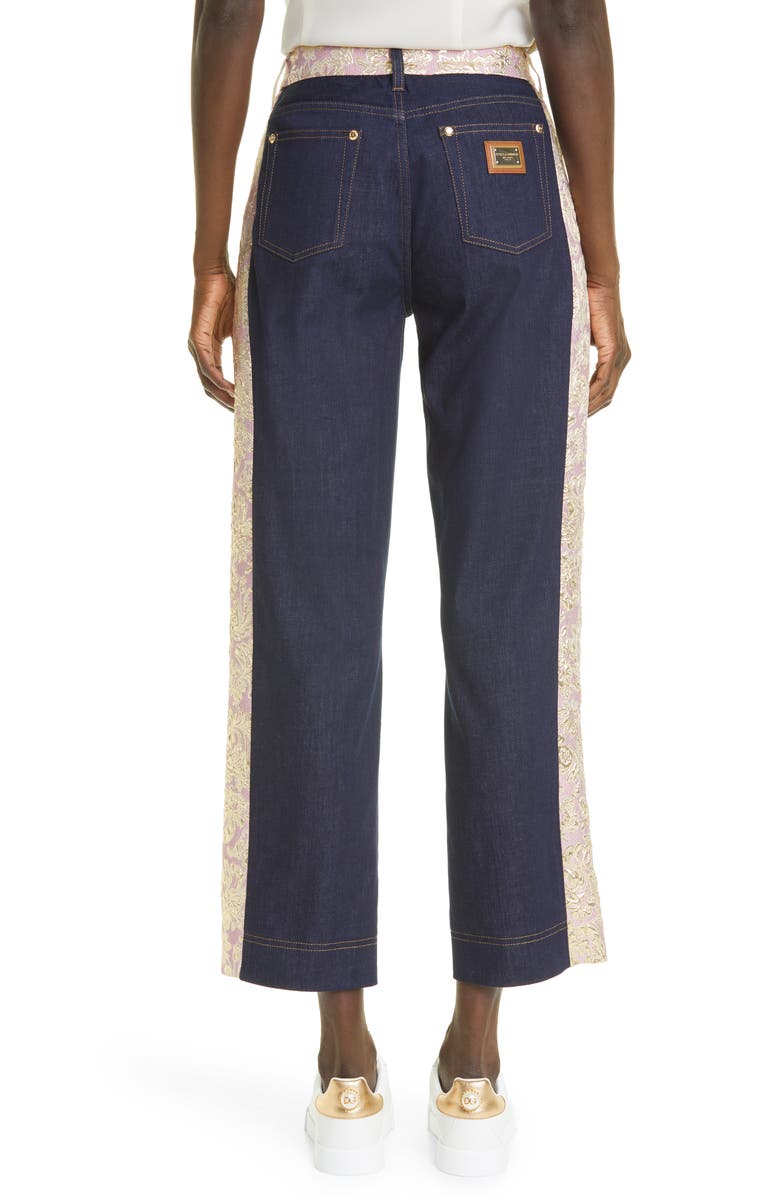 Dolce&Gabbana Brocade Trim High Waist Cotton Stretch Ankle Jeans ...