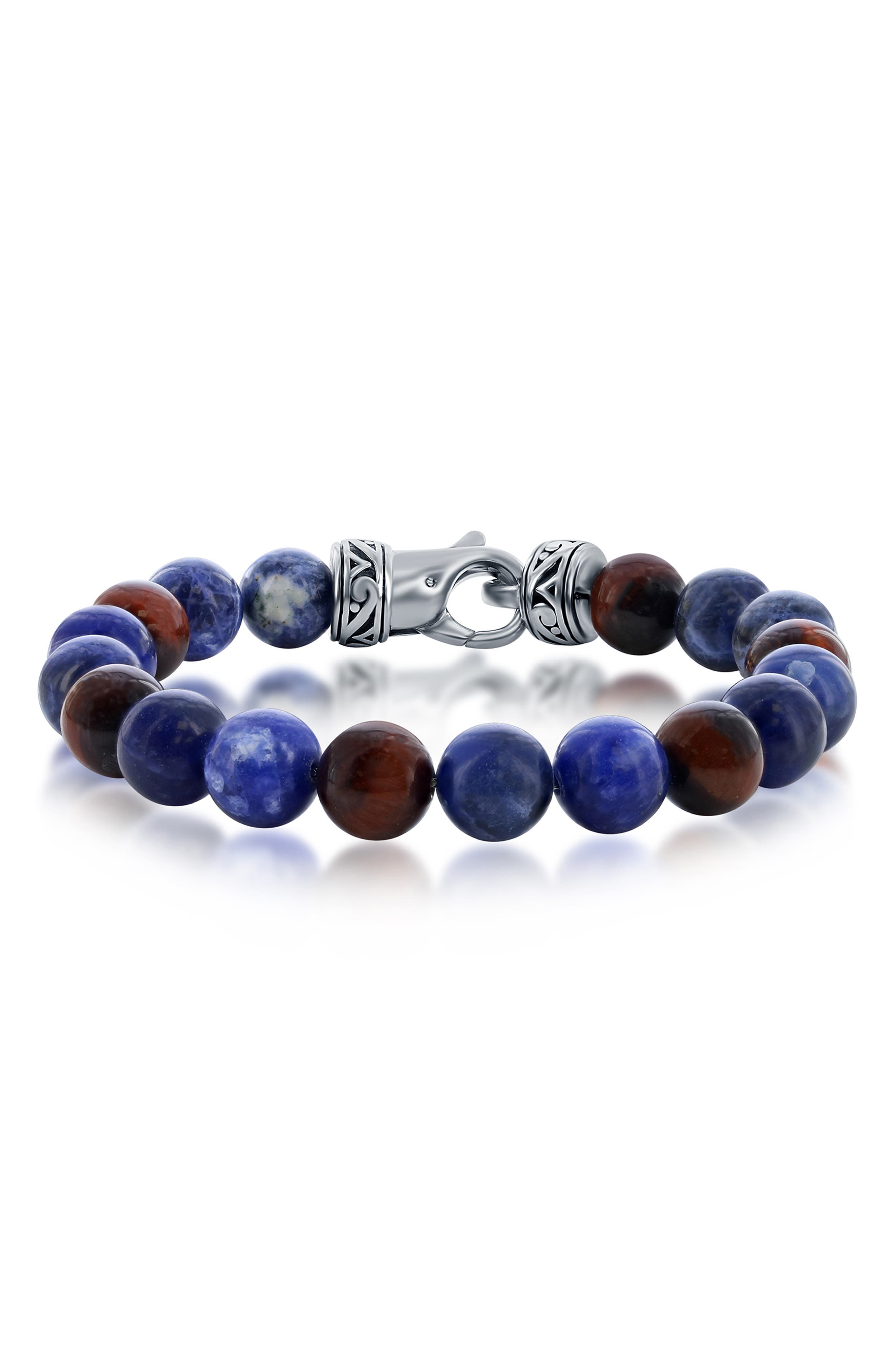 BLACKJACK Stainless Steel Red Tiger Eye Beaded Bracelet | Nordstromrack