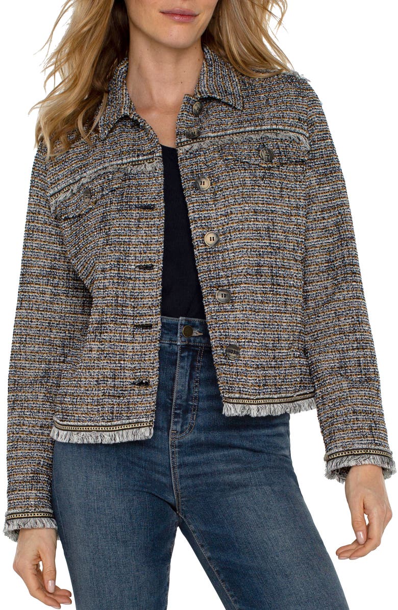 Liverpool Los Angeles Fringe Trim Bouclé Boxy Jacket | Nordstrom