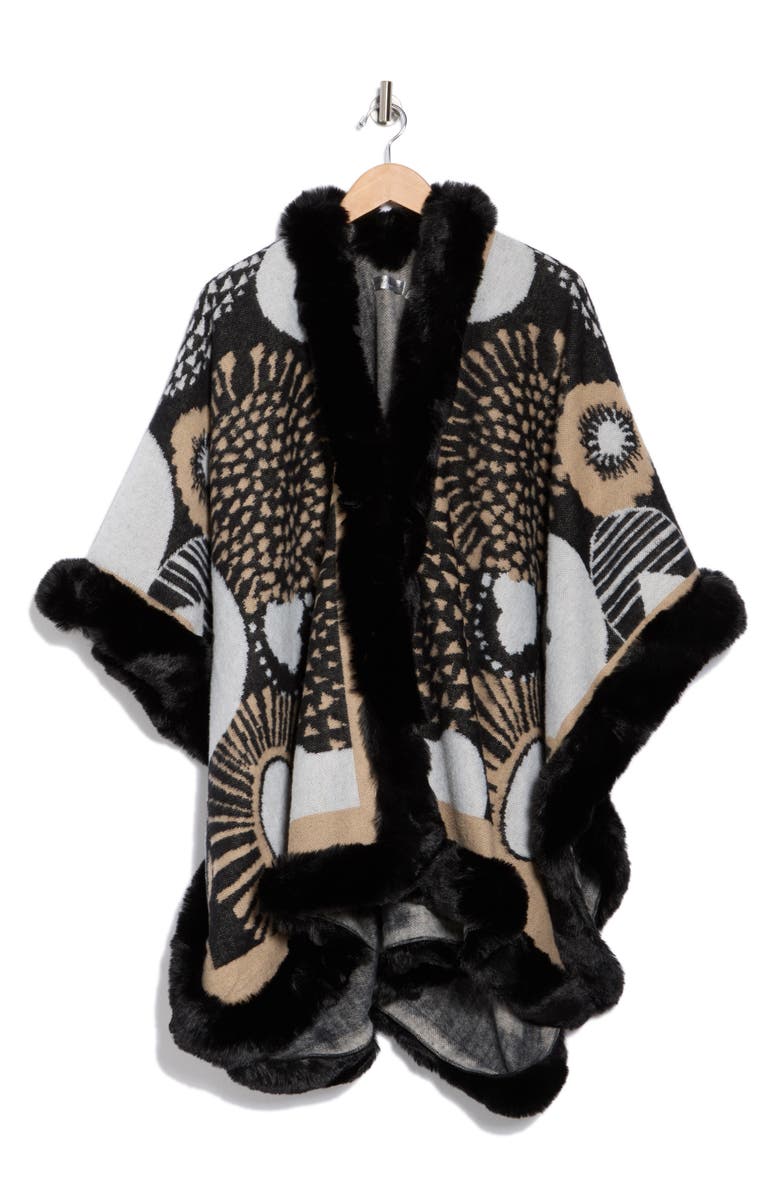 PATRIZIA LUCA Floral Faux Fur Trim Cape | Nordstromrack