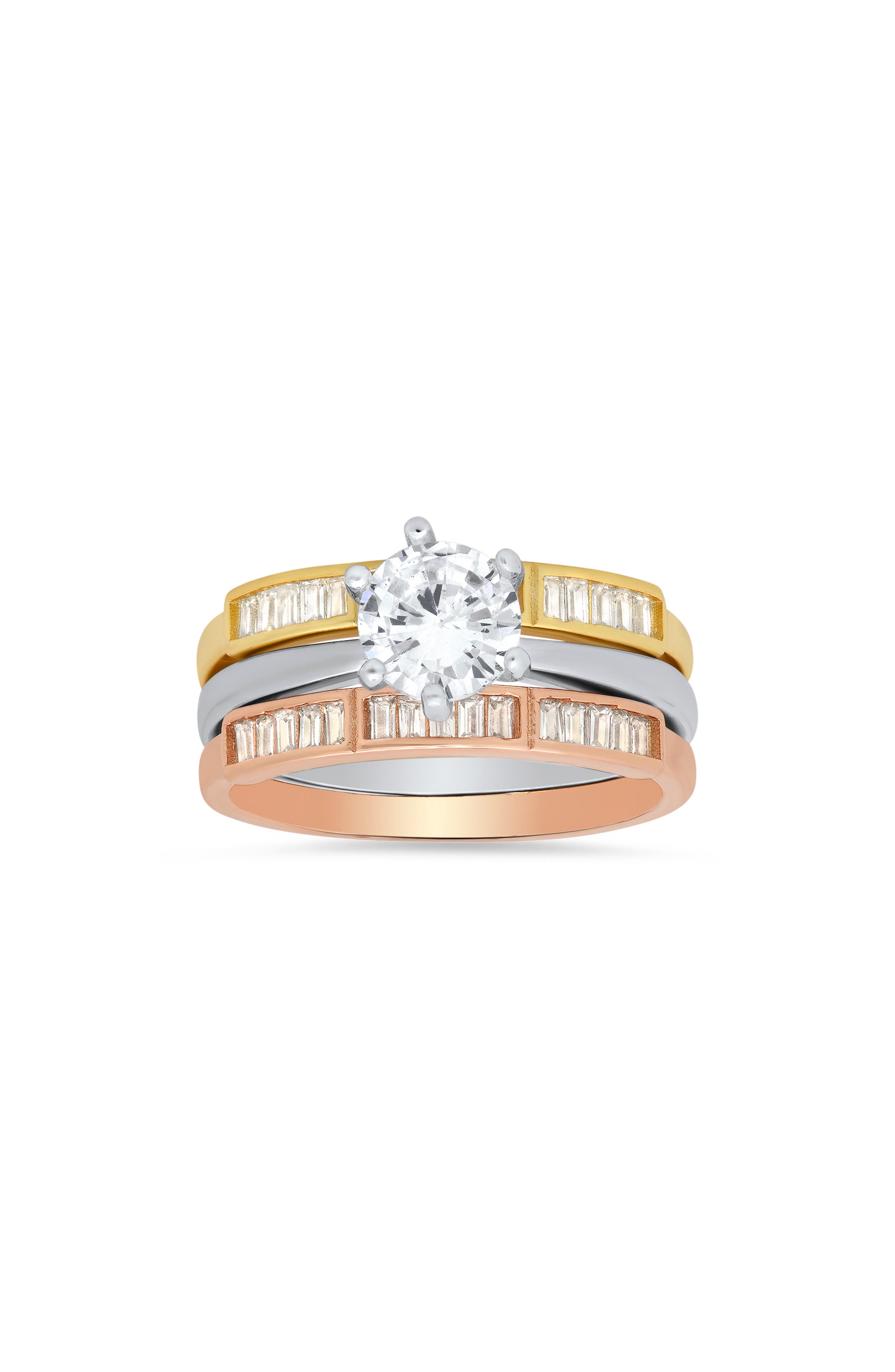 Queen Jewels Sterling Silver Set of 3 Cubic Zirconia Solitaire ...
