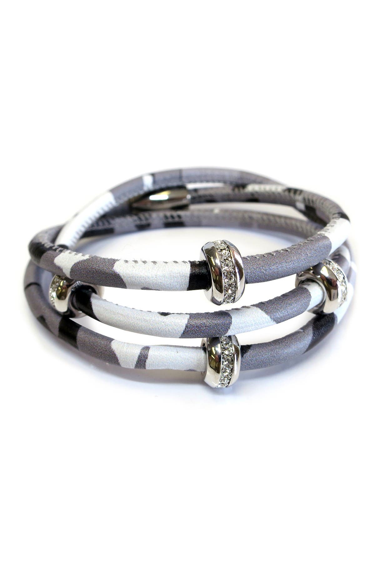 Liza Schwartz Good Karma Sterling Silver Pave CZ & Camo Printed Leather ...