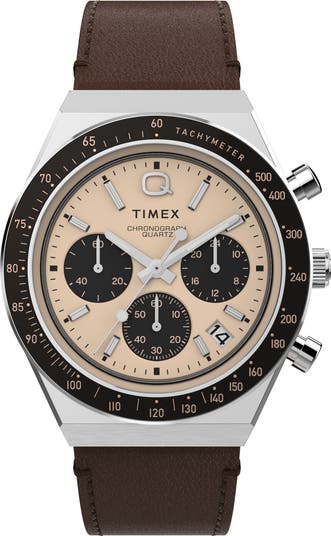 Timex® Q Timex Chronograph Leather Strap Watch, 40mm | Nordstrom